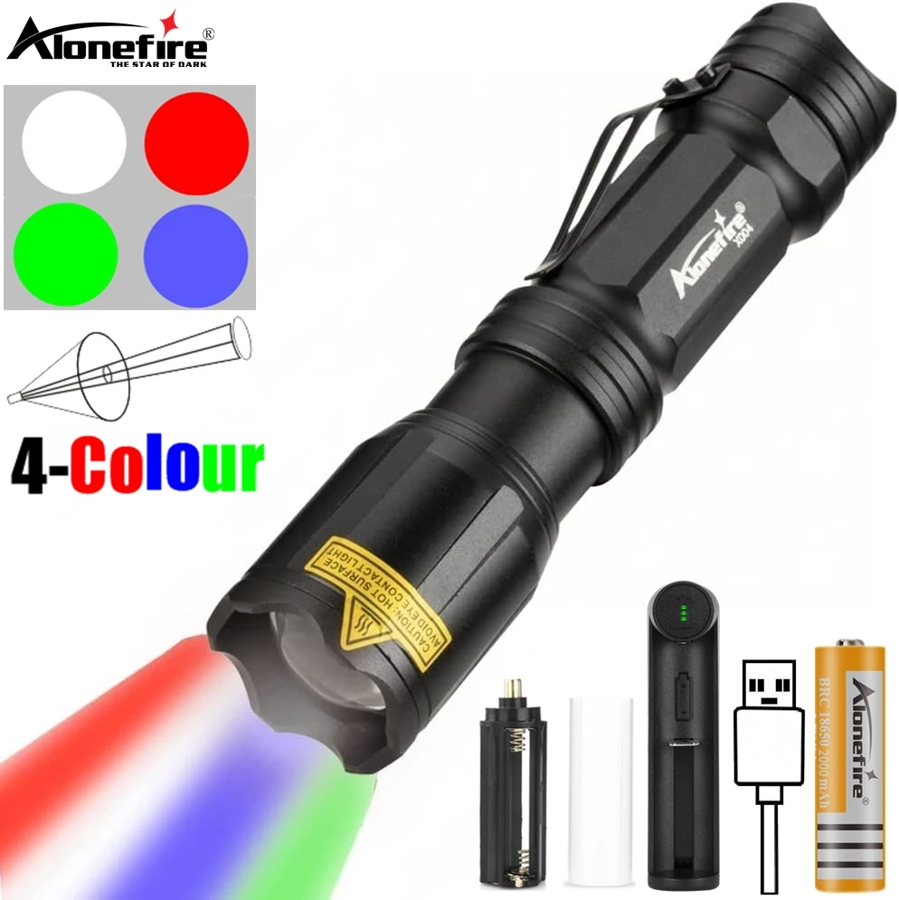 Zoom-4-Colour-light-LED-Flashlight-White-Red-Green-Blue-Outdoor ...