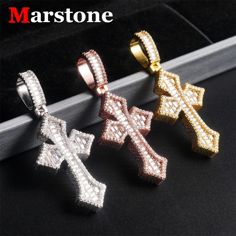 Full-Moissanite-Diamond-D-Color-Cross-Pendant-S925-Sterling-Sliver-White-Gold-Moissanite-Hip-Hop ...
