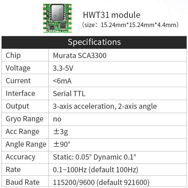 WitMotion HWT31 High-Precision 2 Axis Sensor Digital Tilt Angle (Roll Pitch) + 3 Axis ...