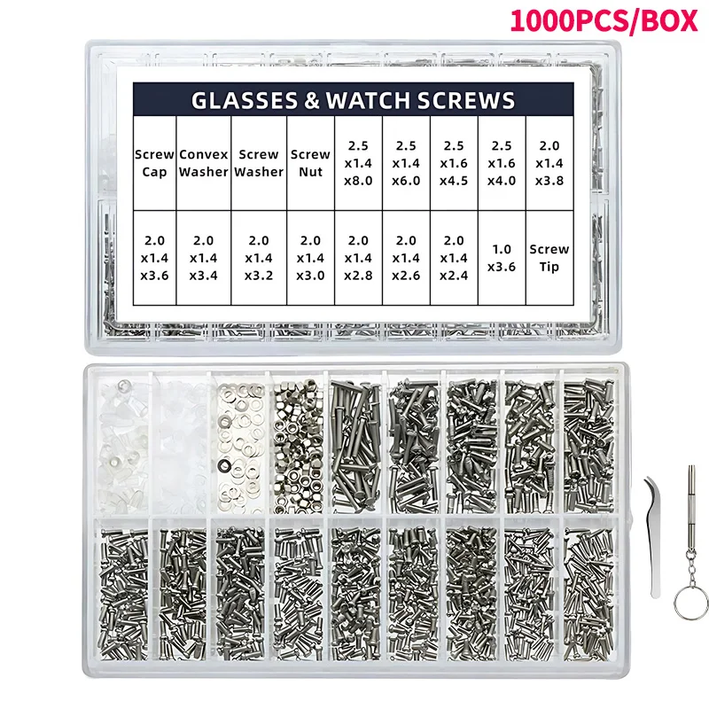 1000PCS-Glasses-Repair-Kit-Eyeglasses-Sunglasses-Screws-Nuts-Nose-Pad ...