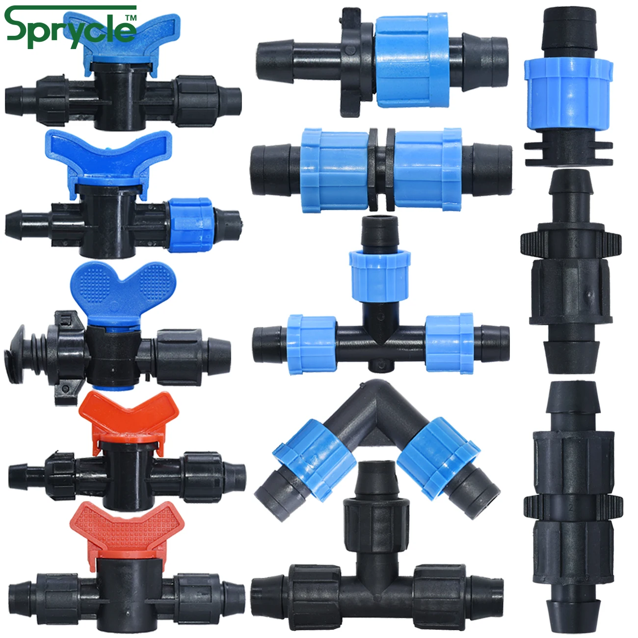 SPRYCLE 16mm 5/8'' Irrigation Drip Tape Shut-Off Valve Elbow Tee End ...
