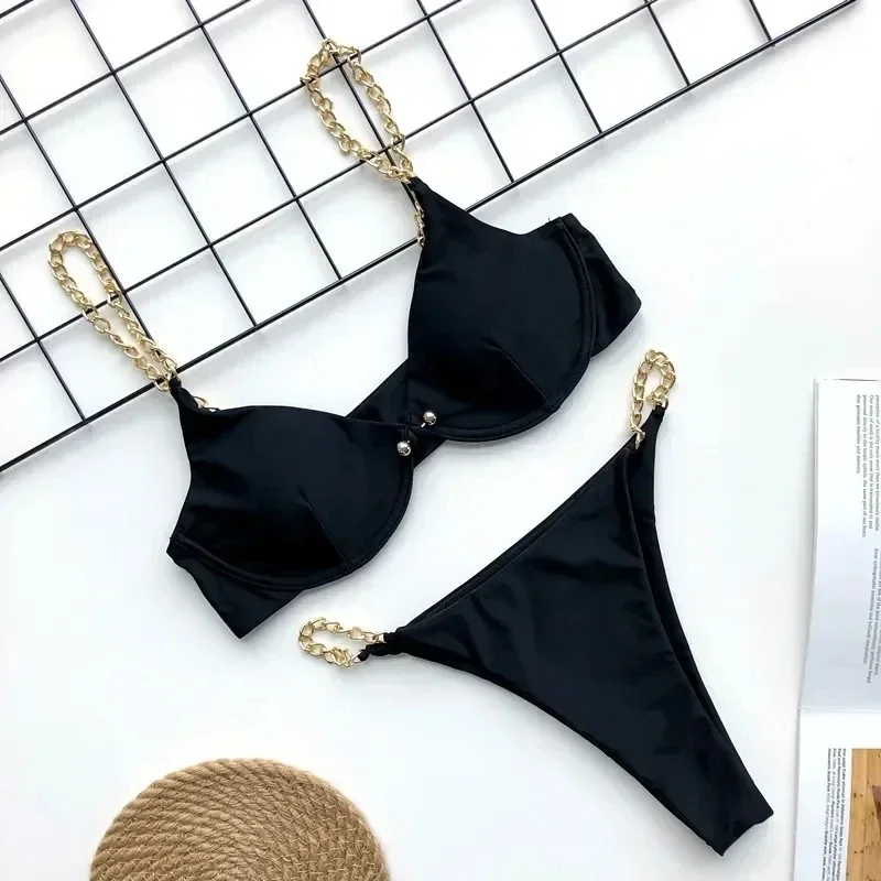Sexy Chain Push Up Bikinis Sets 2026 Mujer Micro Thong Swimsuit ...