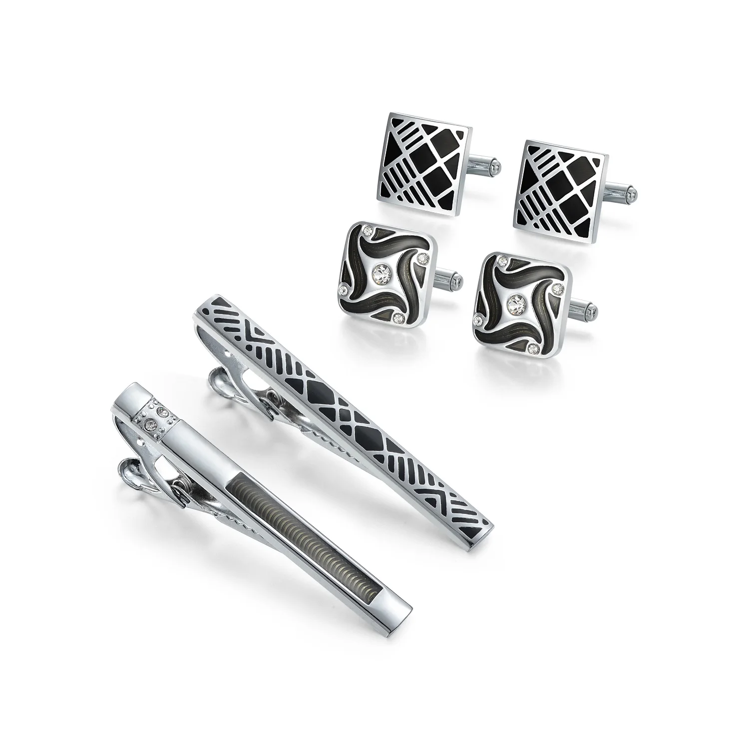 2 Sets Tie Clips And Cufflinks Box Men's Tie Clip Cufflinks Man Shirt ...