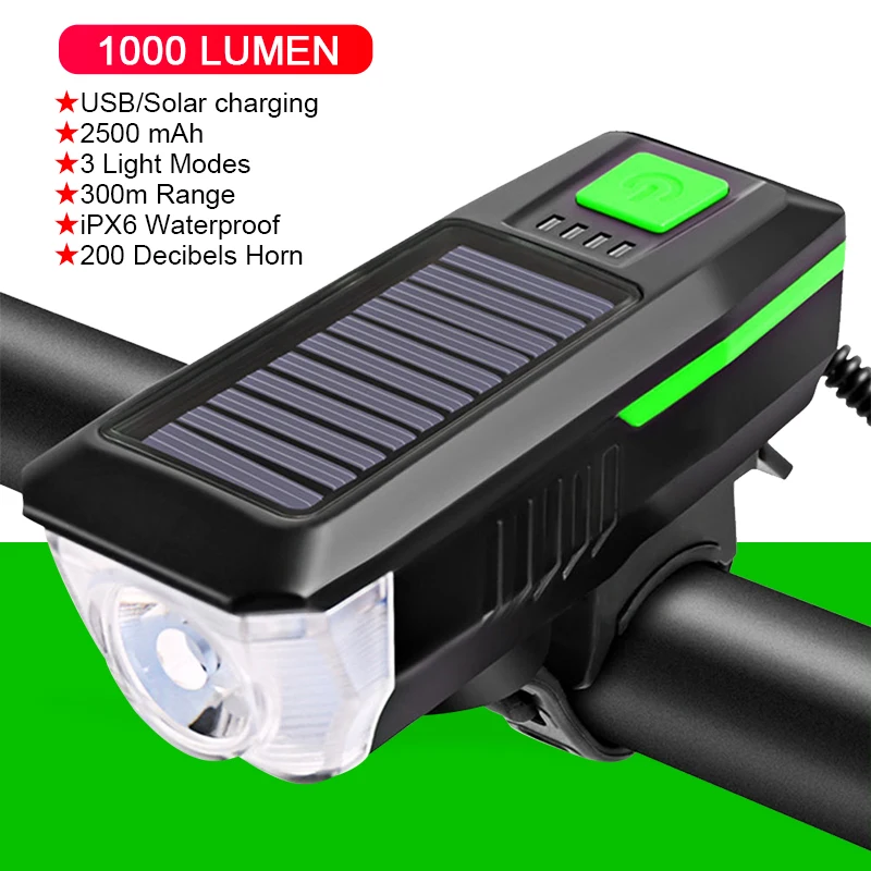 Bike Lights Front Cycling Headlight With Horn Solar Usb Charging ...