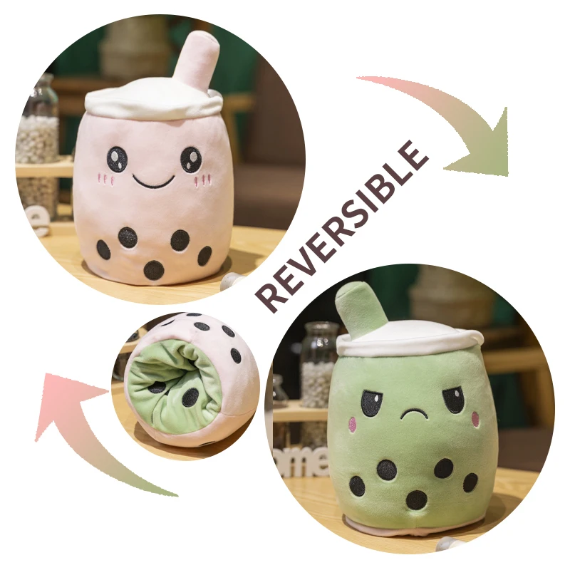 15/25cmTwo-side Reversible Bubble Tea Plush Toy Secret Pouch Boba ...