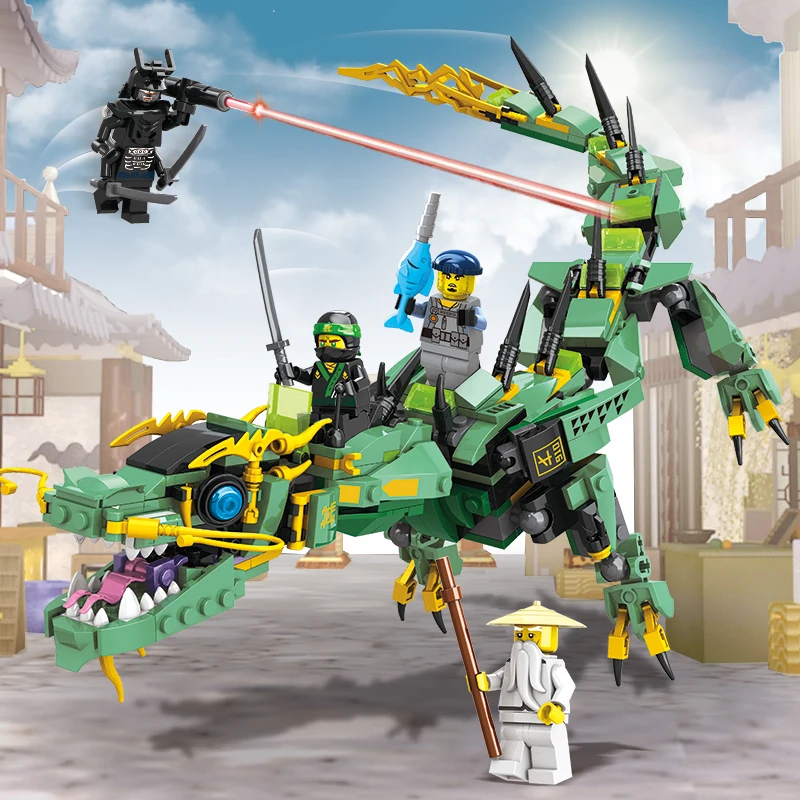 600PCS,Green War Dragon Building Block Toy Set, children's educational ...