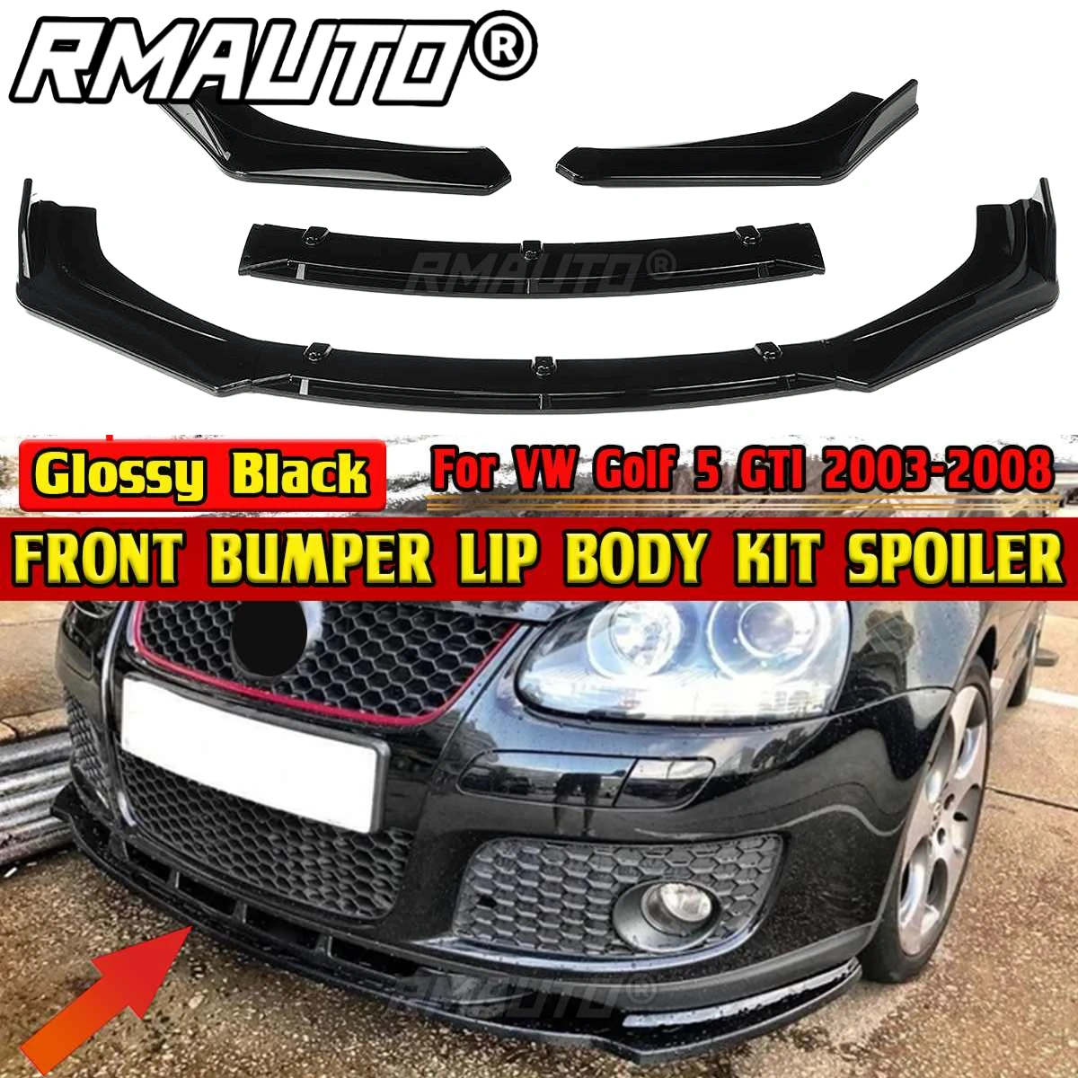 3Pcs Car Front Bumper Lip Splitter Spoiler Chin Bumper Body Kit For VW ...