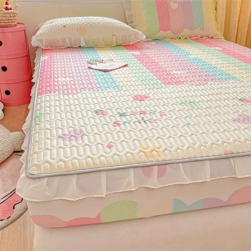 Summer-latex-mat-three-piece-set-lace-style-ice-silk-mat-bed-sheet ...