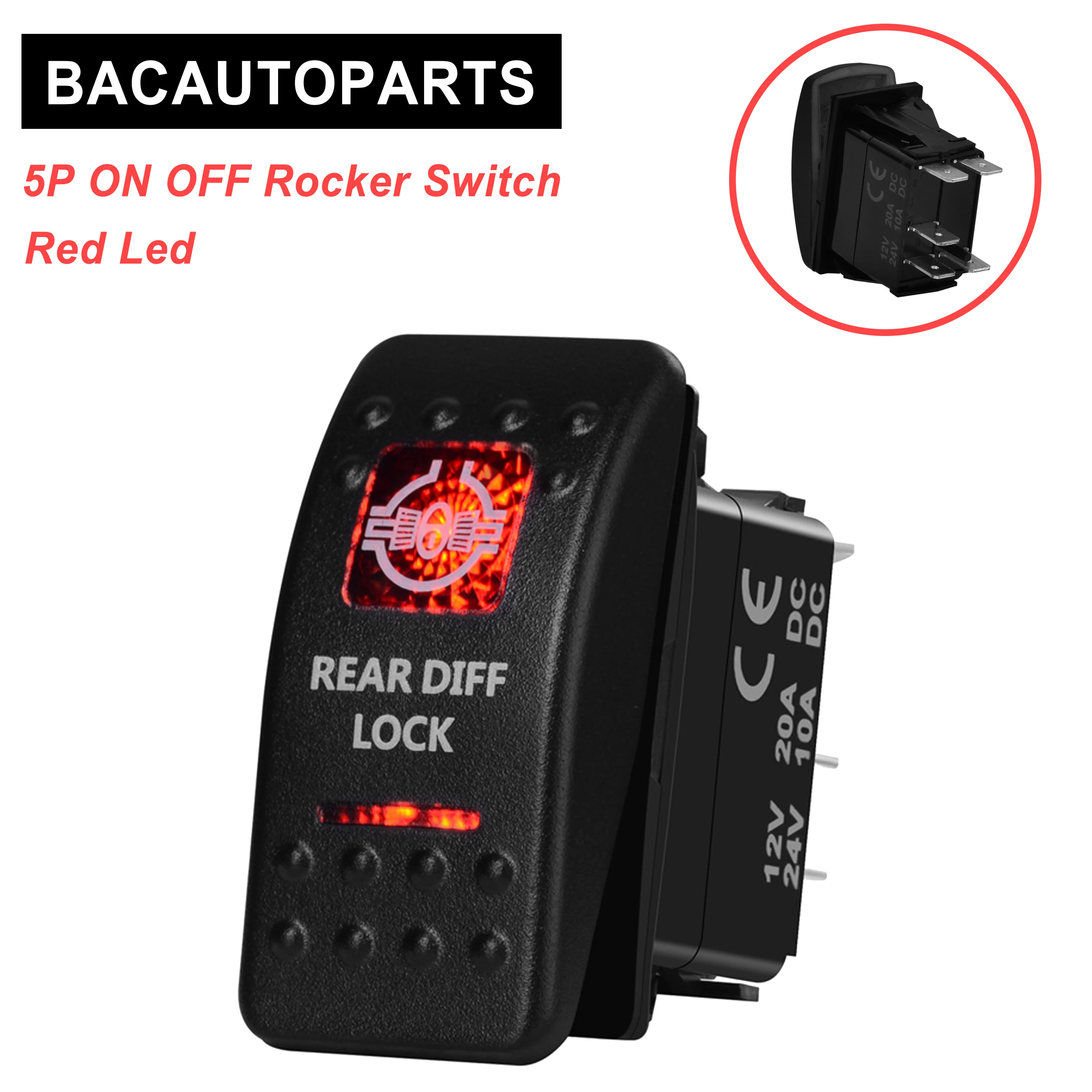 Red-Led-Rear-Diff-Lock-Rocker-Switch-SPST-5P-ON-OFF-12v-24v-For-Car ...