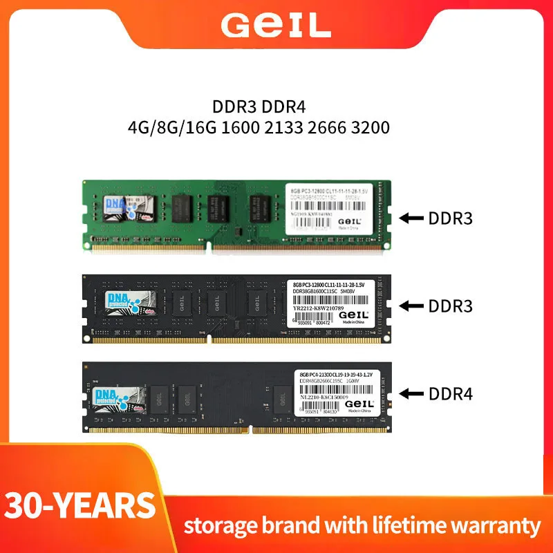 GeIL DDR3 4G 8G 1600MHZ Memory Ram DDR4 2133 2400 2666 3000 3200MHZ RAM ...