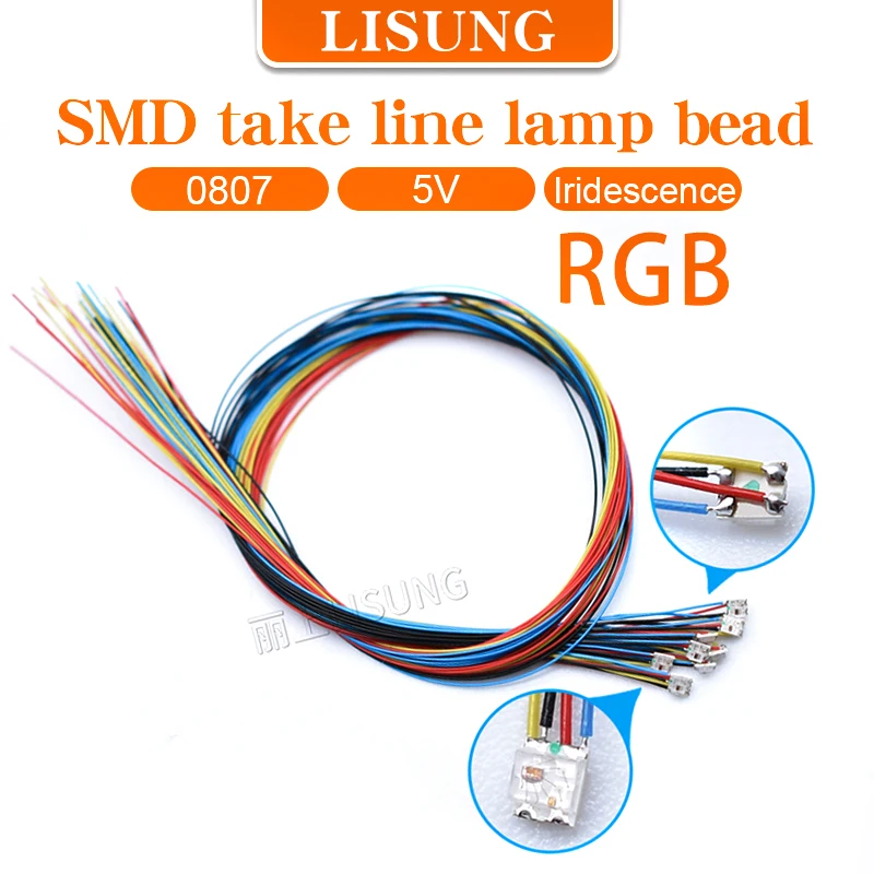 10pcs-Dc-5v-0807-Rgb-ws2812-Pre-Wired-Smd-Led-With-Lead-Cable-Pre ...