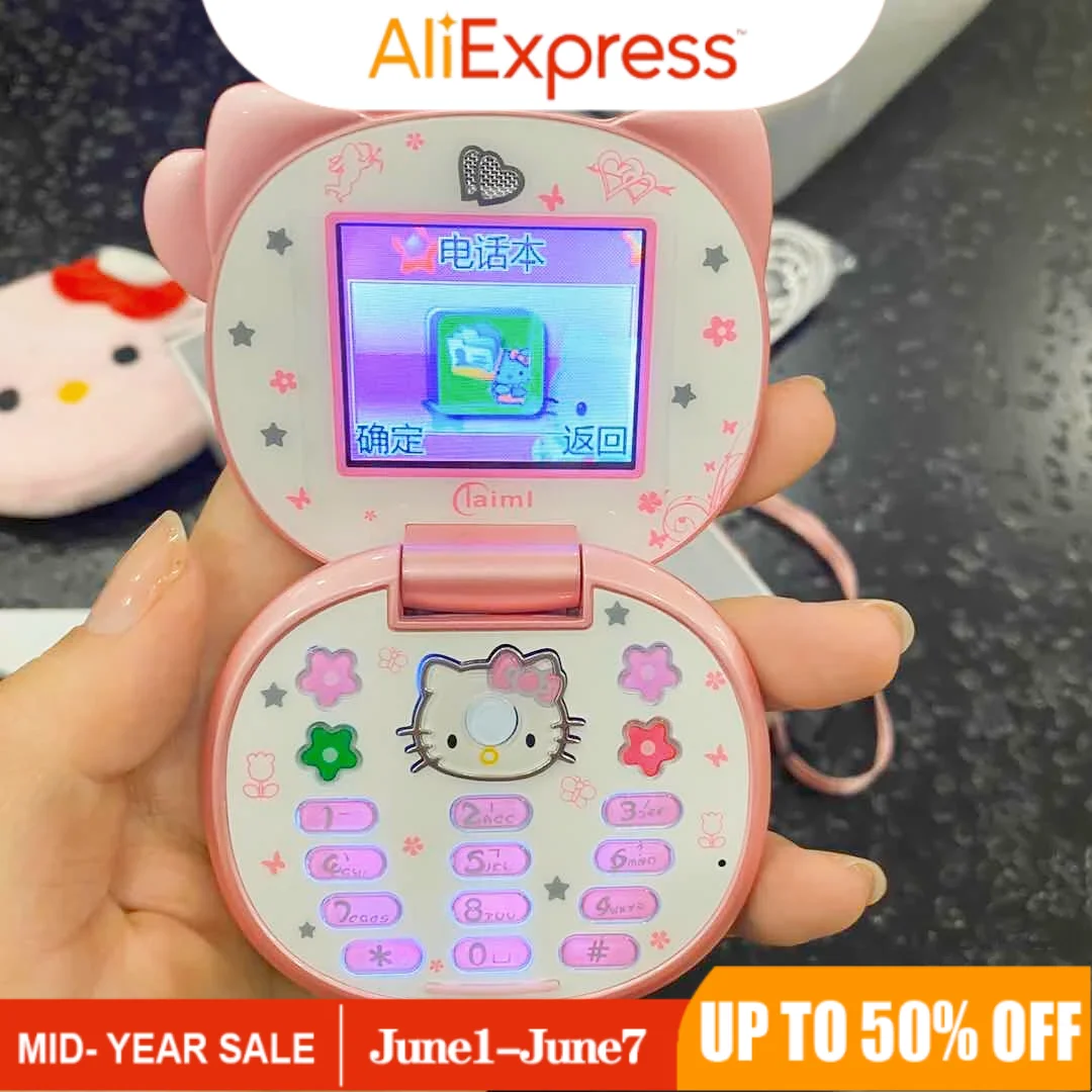 New-Kawaii-Sanrio-HelloKitty-Flip-Phone-Cartoon-Cute-Children-White ...