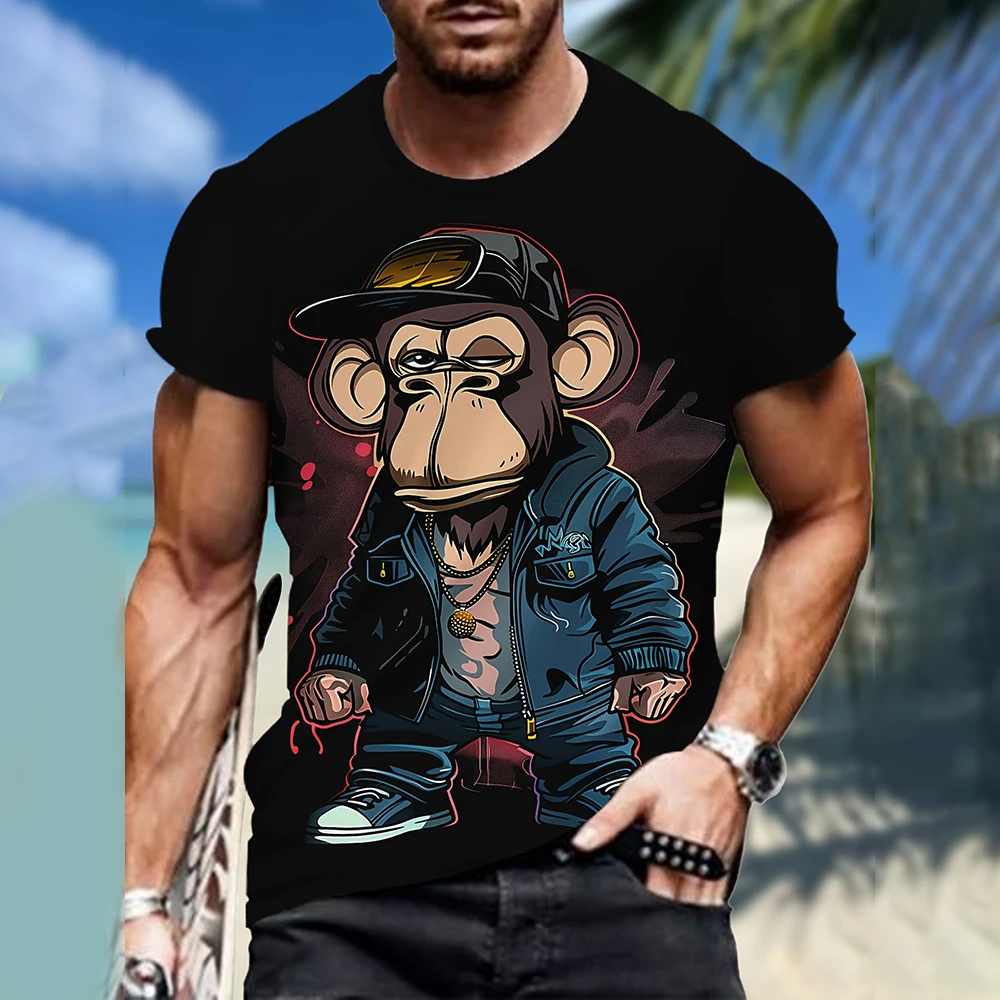 Men-s-T-shirts-Cartoon-Monkey-3D-Print-T-shirt-Casual-Short-Sleeve-Crew ...