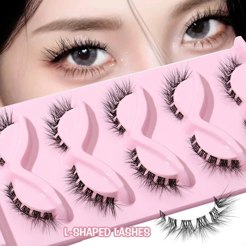 5-Pairs-L-Shaped-Lashes-Cat-Fox-Eye-Clear-Band-Lashes-Faux-Mink-Soft ...