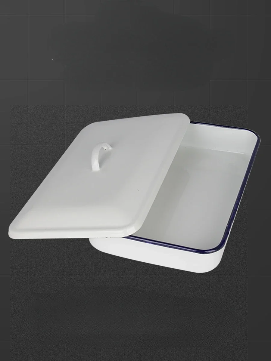 New-Thickened-Flat-Bottom-Enamel-Square-Plate-with-Lid-Square-Plate ...