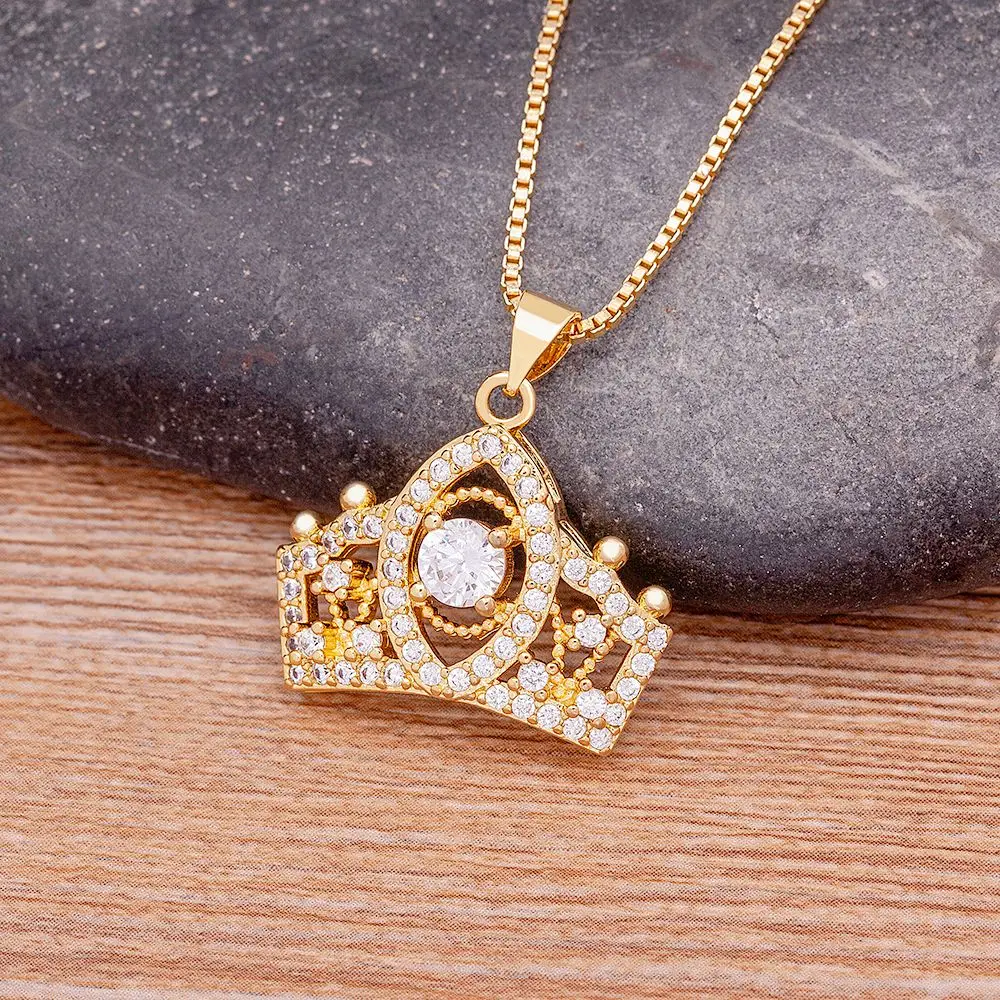 Nidin-Classic-Gold-Color-Crown-Pendant-Necklace-For-Women-Man-Lover-s ...