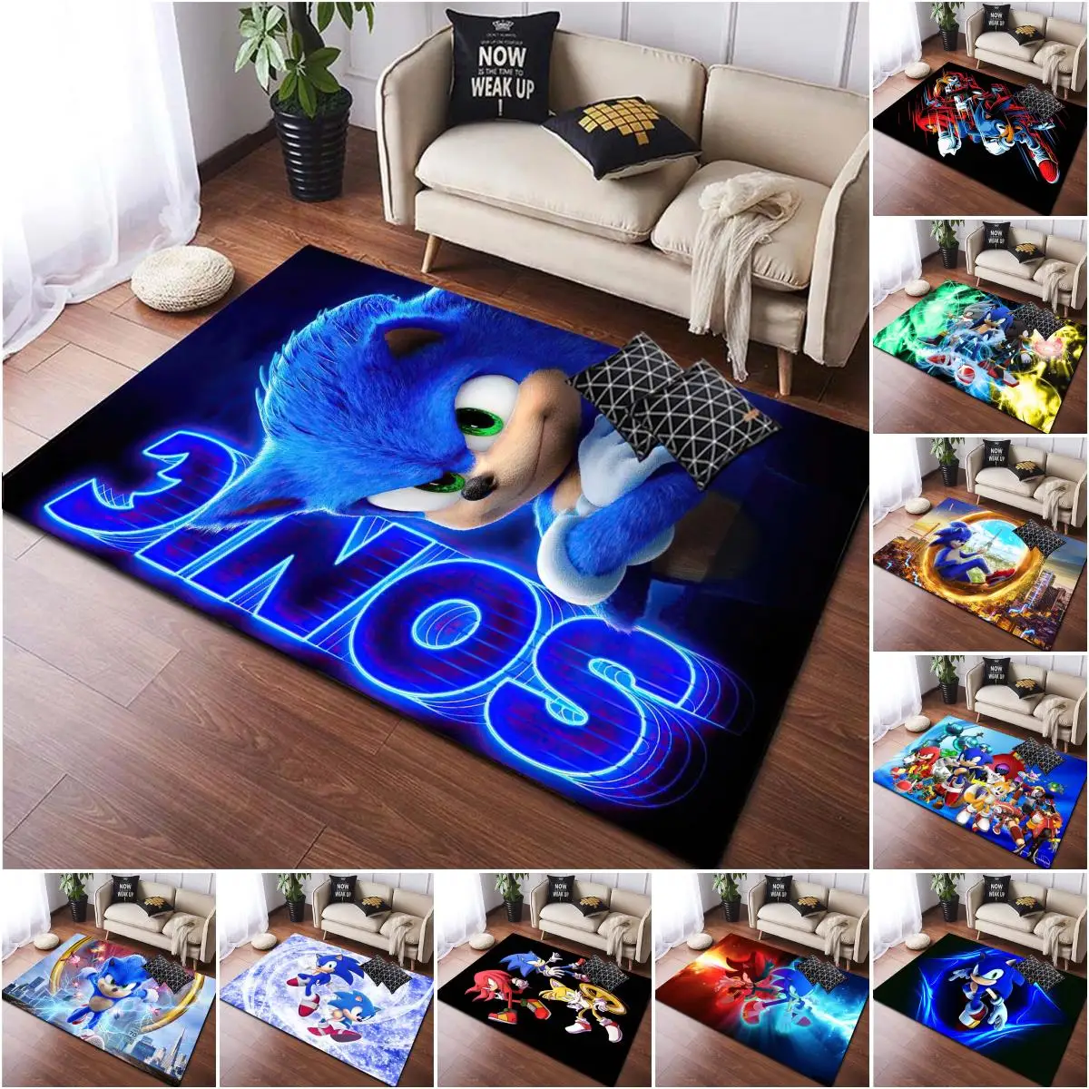 Anime Sonic Pattern Carpets Living Room Anti Skid Area Rug Kids Bedroom ...