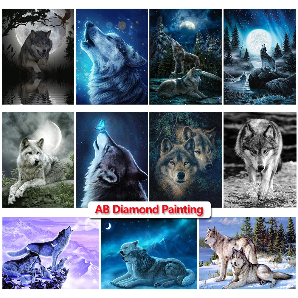 5D AB Round Diamond Painting Wolf Diamond Embroidery Art Picture Cross ...