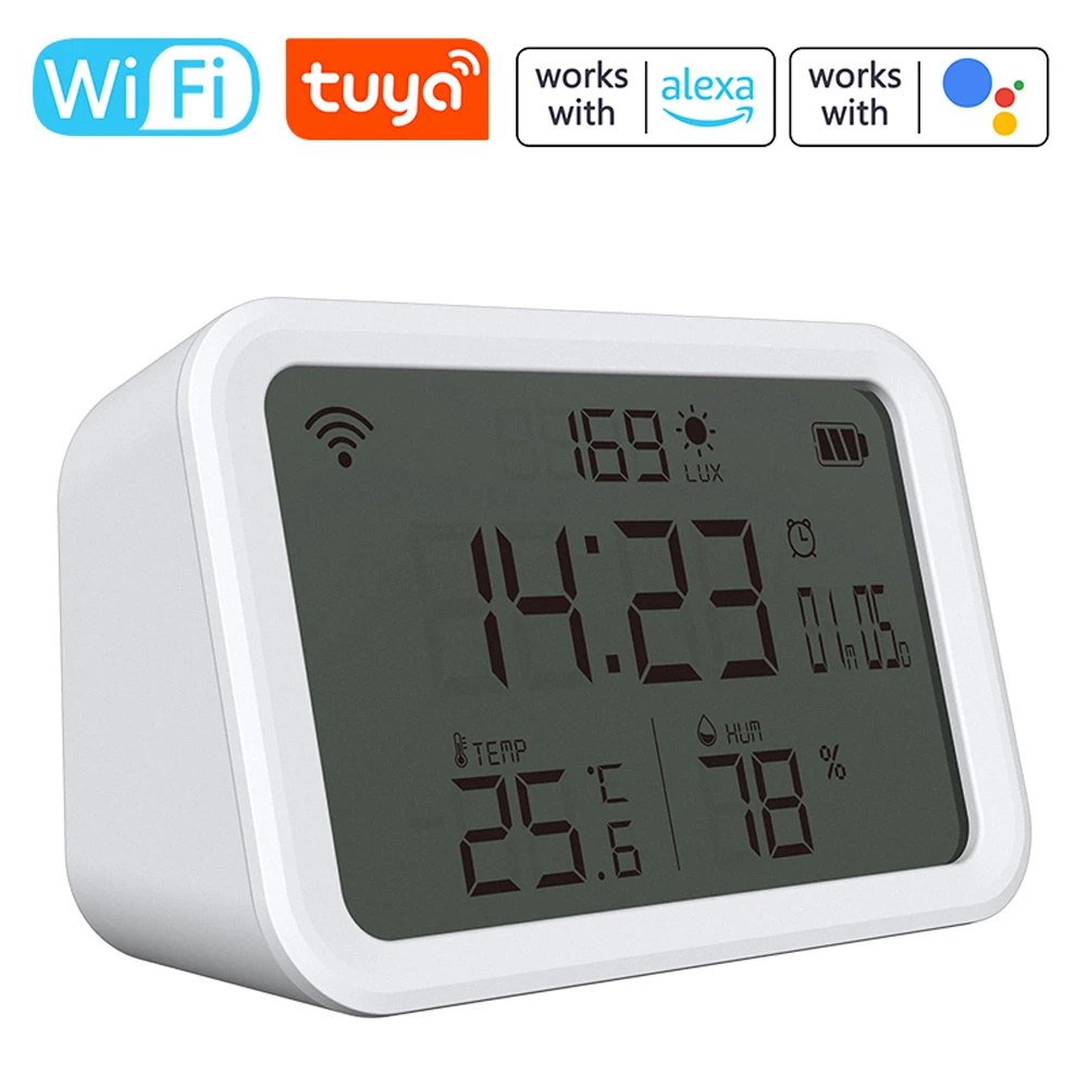 Tuya WiFi Temperature Humidity Light Detection Alarm Clock 4 In 1 ...