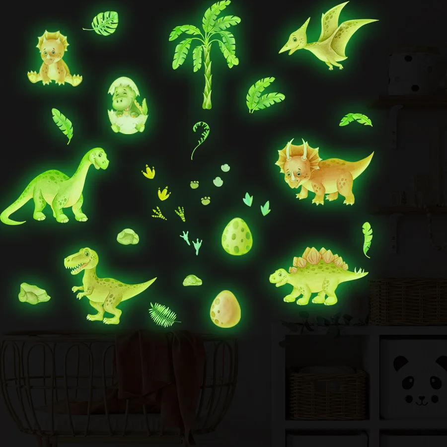 Luminous Cartoon Dinosaur Era Wall Sticker for Kids Room Decals Glow in ...