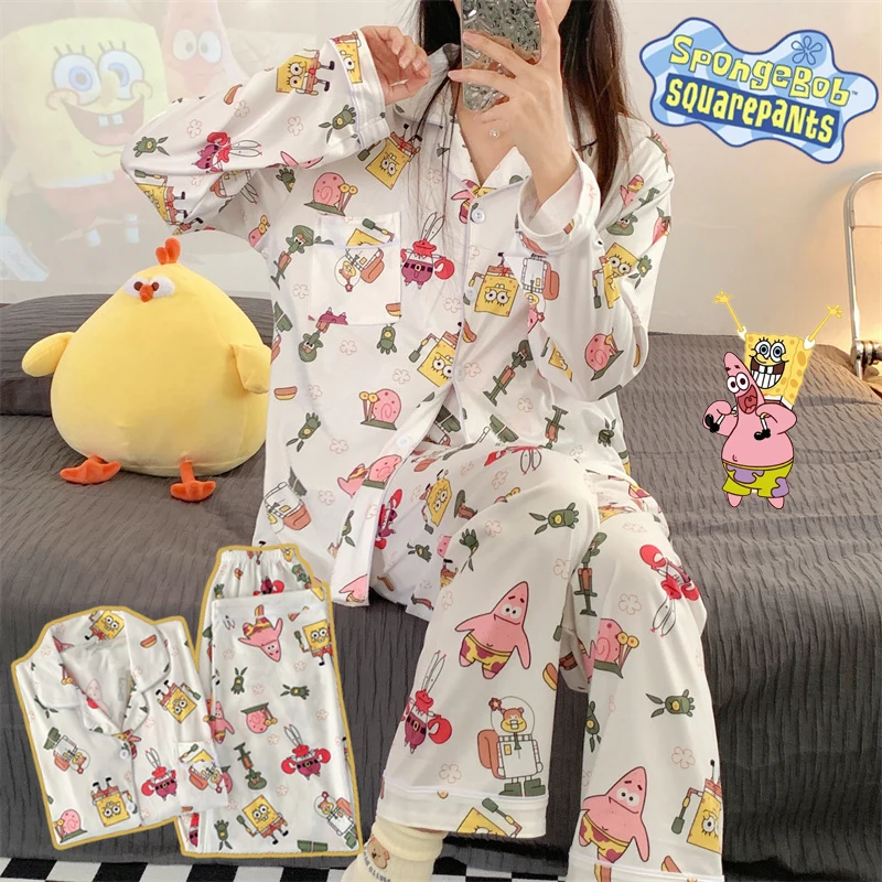 2-Piece-Set-SpongeBob-Pajama-Cartoon-Anime-Long-Sleeves-Pants-Sleepwear ...