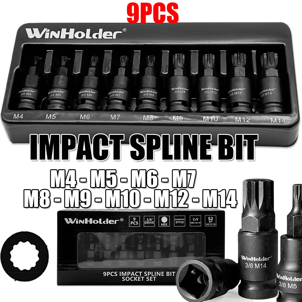 Impact Spline Bit Sockets Set 9pcs 3/8" Drive M4 - M5 - M6 - M7 - M8 ...