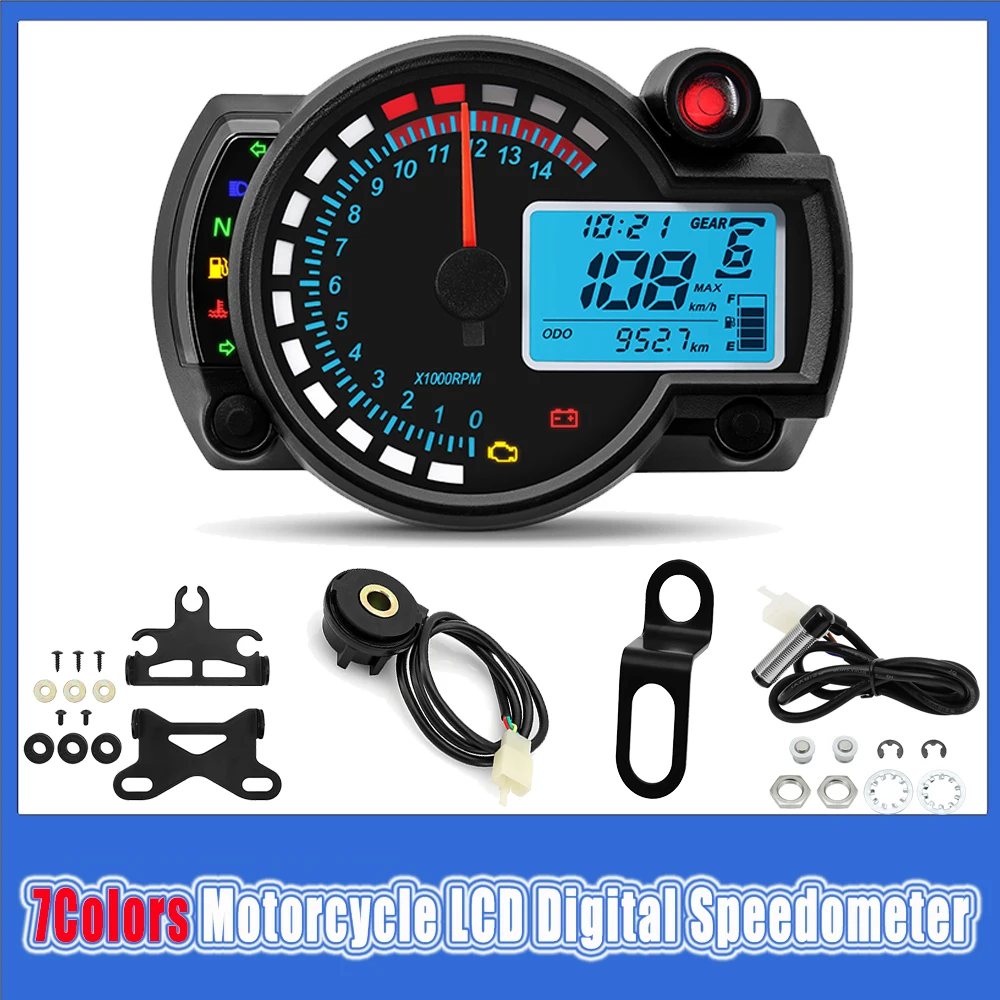 NEW-Motorcycle-Speedometer-7-Colors-Moto-Dashboard-LCD-Digital-Odometer ...