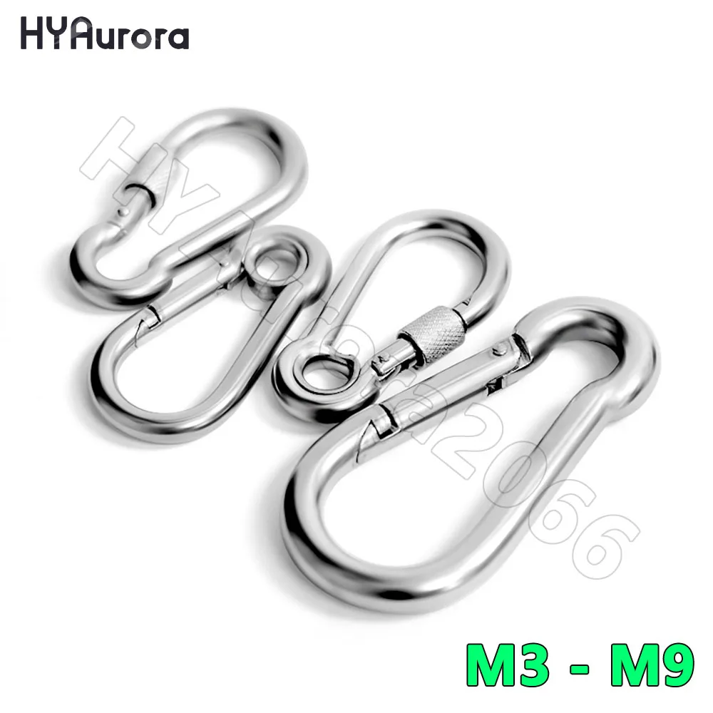316 Stainless Steel Spring Snap Carabiner Clips Quick Link Lock Ring ...