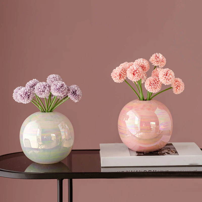 Creative-Pearl-Powder-Color-Ceramic-Vase-Pink-White-Round-Ball-Vase ...