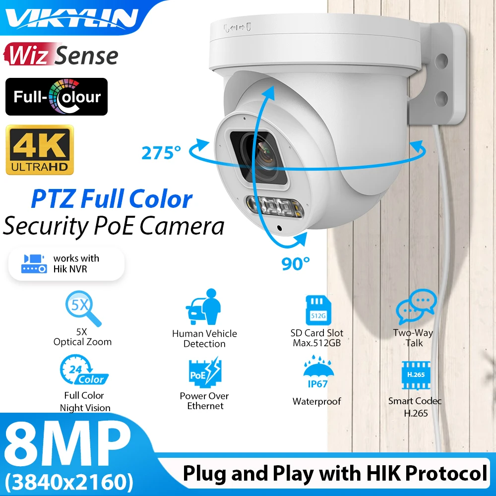 Vikylin-5X-Zoom-IP-Security-Camera-8MP-4K-PTZ-Color-Night-for-Hikvision ...