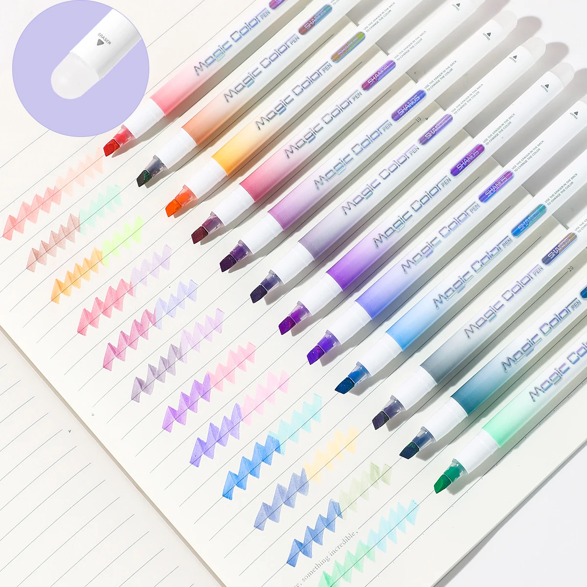 12 Colors Erasable Color Changing Pens, Erasable Pens, Chisel Tip ...