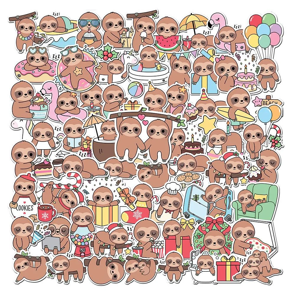 10/35/70pcs Cute Sloths Cartoon Expression Waterproof Scrapbooking ...