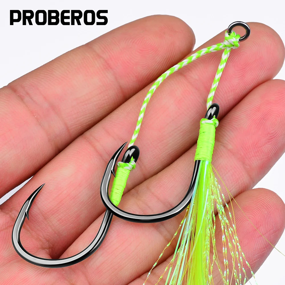 PROBEROS 5pcs Luminous with tassel Fishing Hook,Double Hooks With Line ...