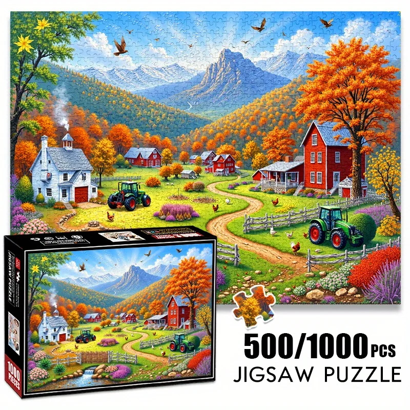 500/1000pcs Scenic Countryside Jigsaw Puzzle - Autumn Farmhouse ...