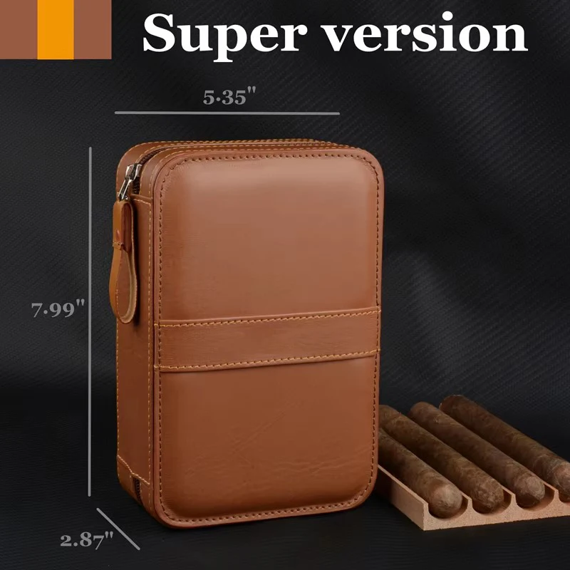Classic Travel Cigar Case Cedar Wood Cigar Holder Leather Cigar Box ...