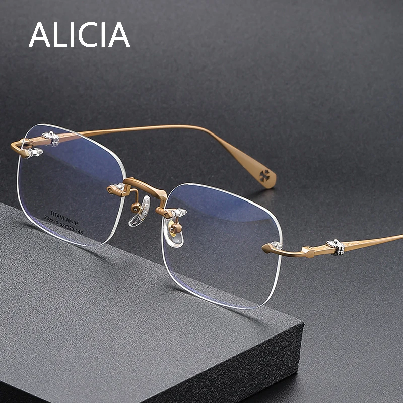 New-Ultra-Light-Rimless-Titanium-Eyeglass-Frames-Fashion-Retro-Luxury ...