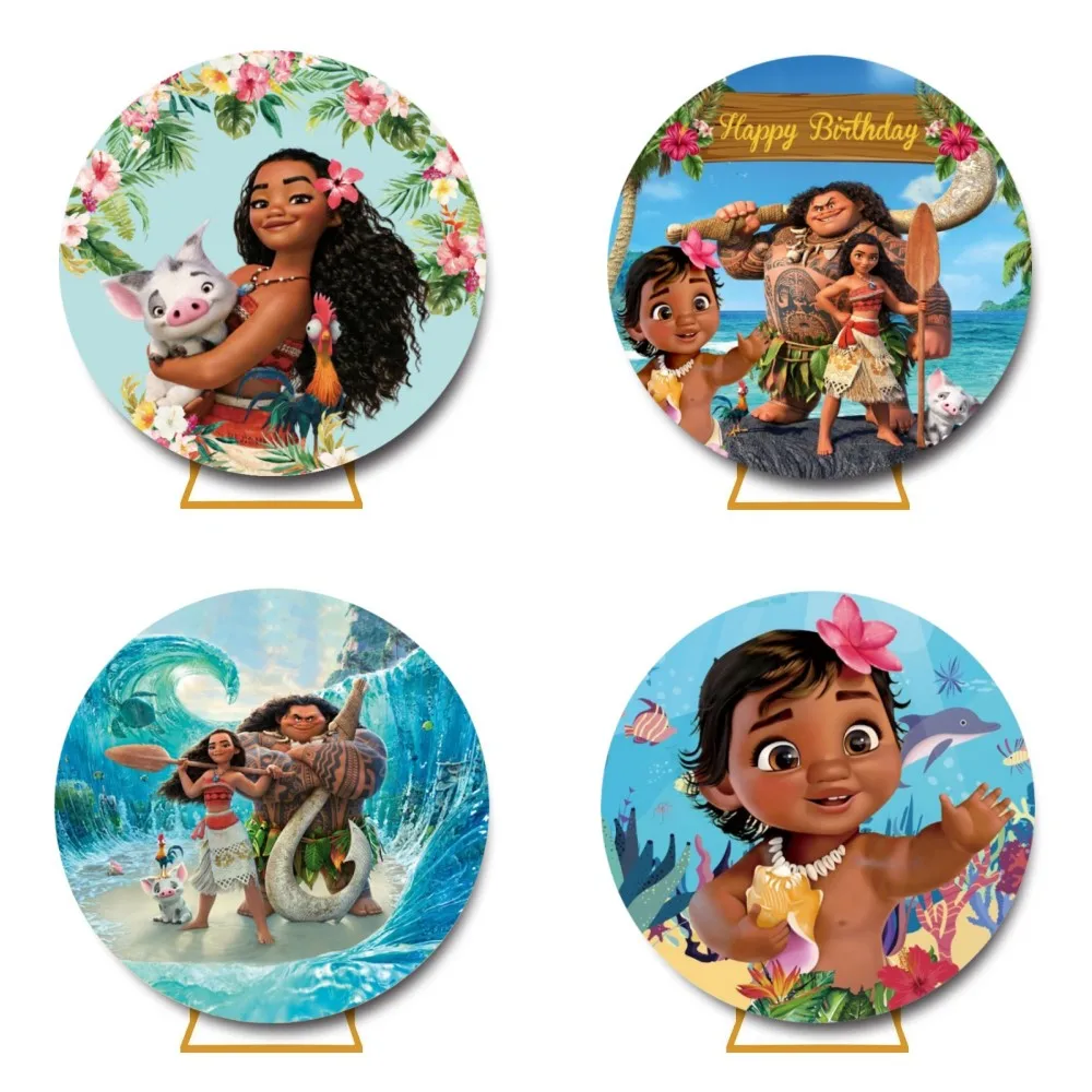 Custom Baby Shower Circle Background Disney Moana Birthday Party ...