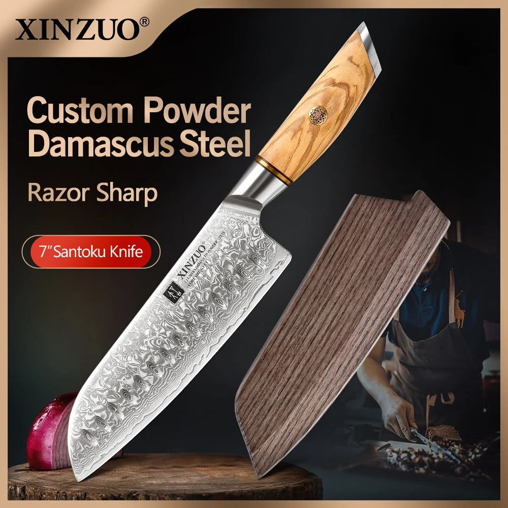 Xinzuo 7 Polegada santoku faca 73 camadas padrão de aço damasco real ...