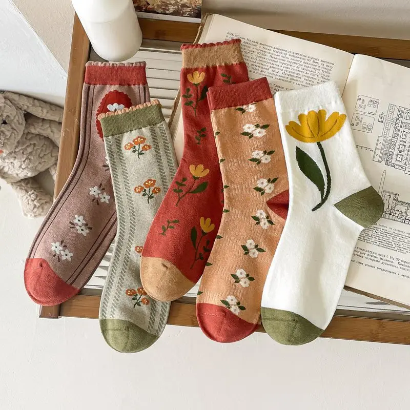 Floral-Print-Socks-Women-Japanese-Fashion-Vintage-Long-Socks-Harajuku ...