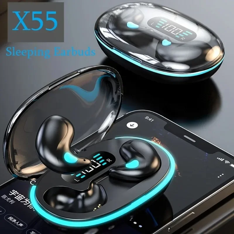 X55-TWS-Bluetooth-Earphone-Sleeping-Earbuds-Wireless-Mini-Headphones ...