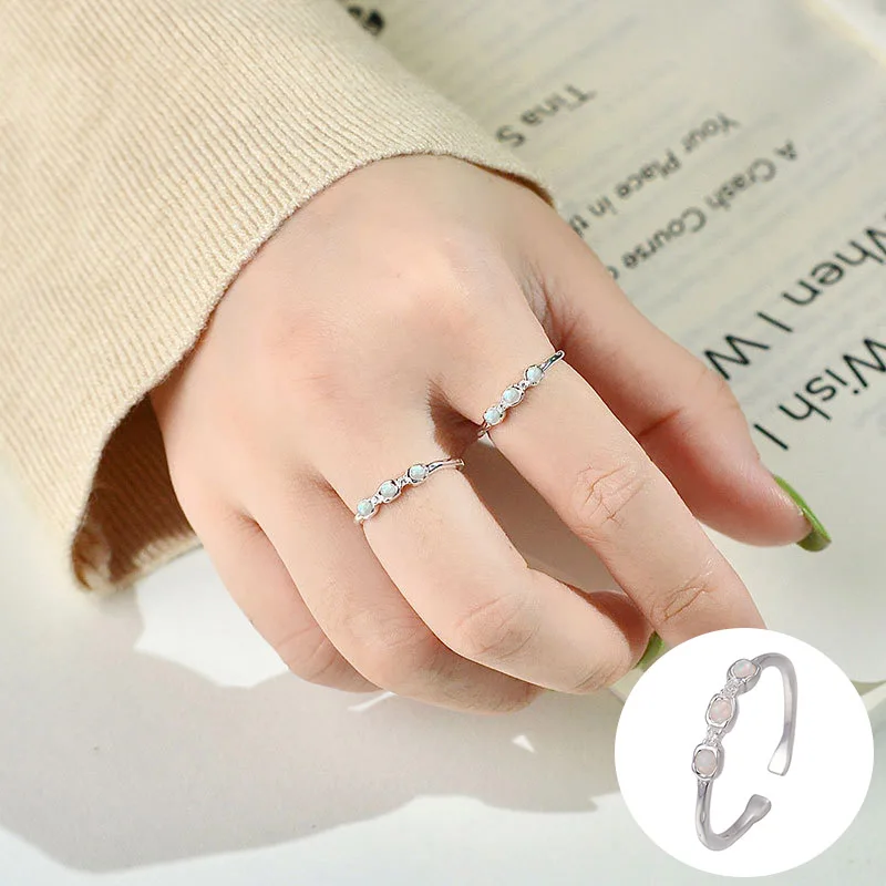 100-925-Sterling-Silver-Opal-Geometric-Open-Ring-for-Women-Girl-Fashion ...