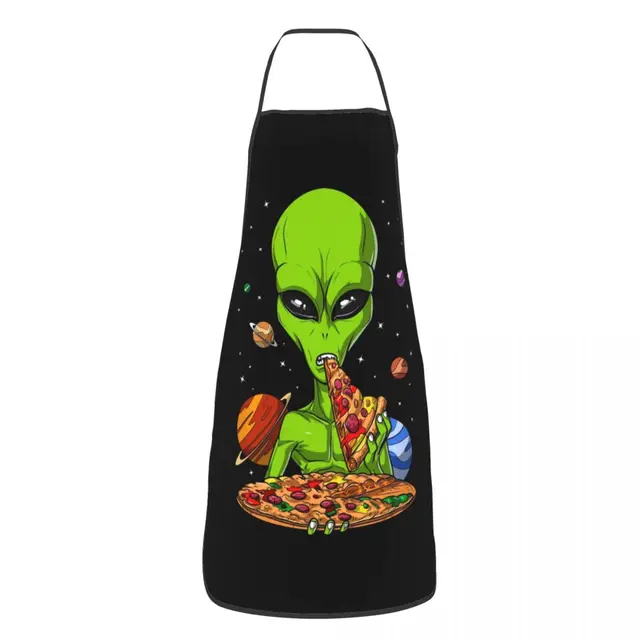 Unisex Space Alien Eating Pizza Bib Apron Adult Women Men Chef Tablier ...