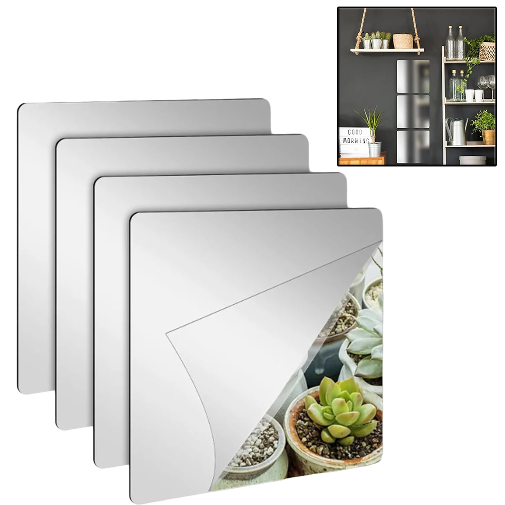 4PCS-Acrylic-Mirror-Flexible-Plastic-Mirror-Sheets-Adhesive-Square-Wall ...