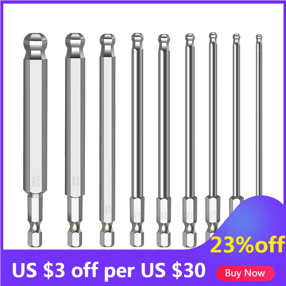 9pcs Ball End Allen Wrench Drill Bit Set H1.5-h10 Metric Hex Key ...