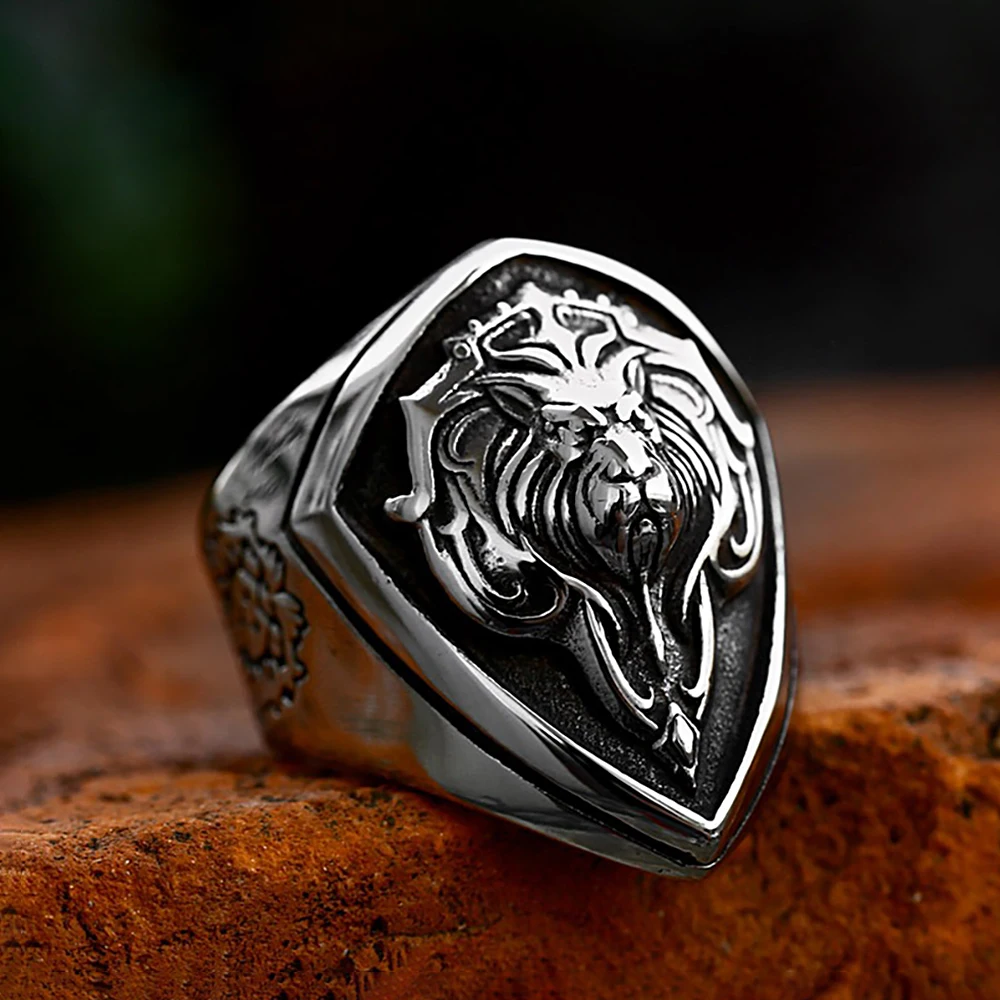 Anillo de cabeza de león de acero inoxidable 316L Vintage para hombres ...
