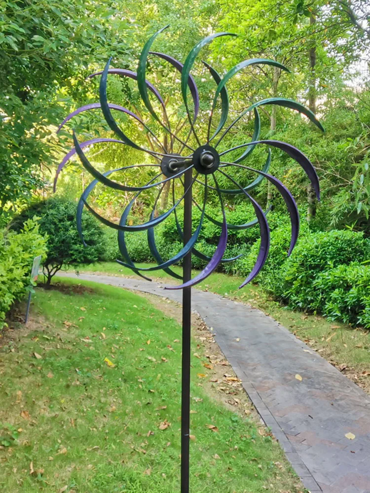 Kinetic Pinwheel Metal Garden Sculpture