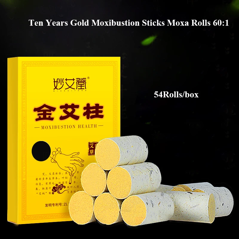 54Pcs-Ten-Years-Gold-Moxa-Stick-60-1-Moxibustion-Roll-Chinese-Wormwood ...