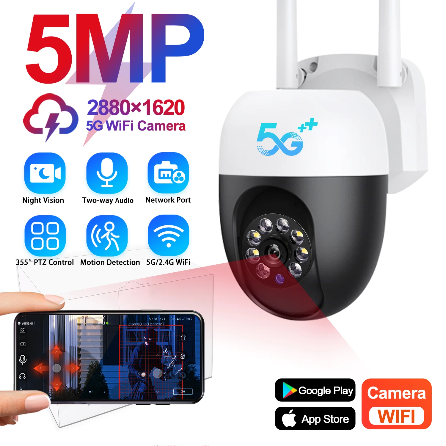 5MP Wifi IP Camera Outdoor Wireless Security Surveillance Cameras AI ...