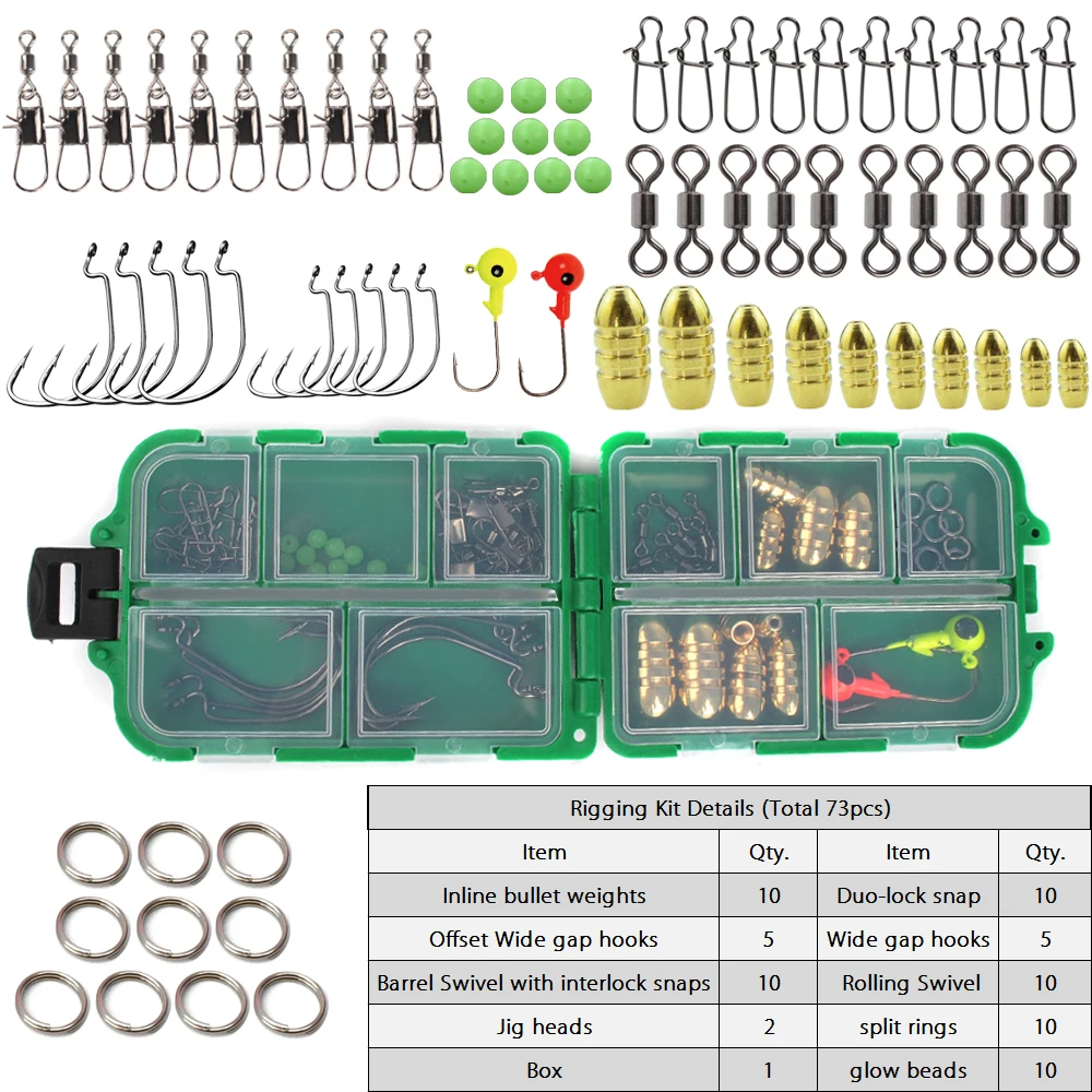 72pcs-Carolina-Texas-Rig-Fishhook-Copper-Bullet-Sinker-Weight-Luminous ...