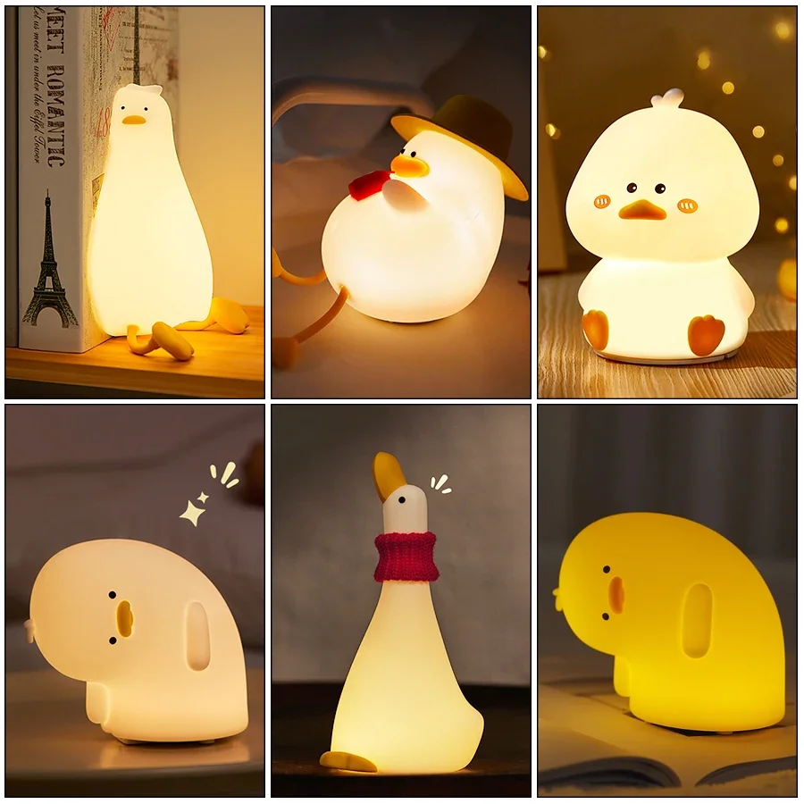 Rechargeable-LED-Night-Light-Cute-Duck-Silicone-Patting-Lamp-Nursery ...